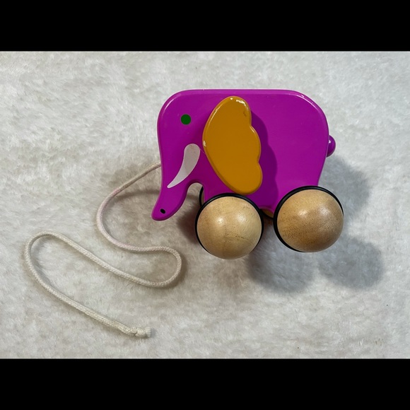 Other | Fao Schwarz Pink Wooden Elephant Pull Toy | Poshmark